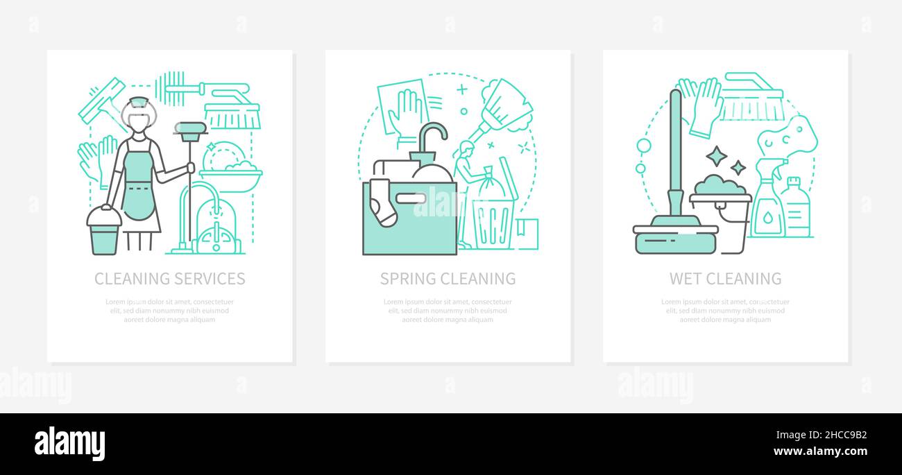 Cleaning service - modern line design style banners set on white ...