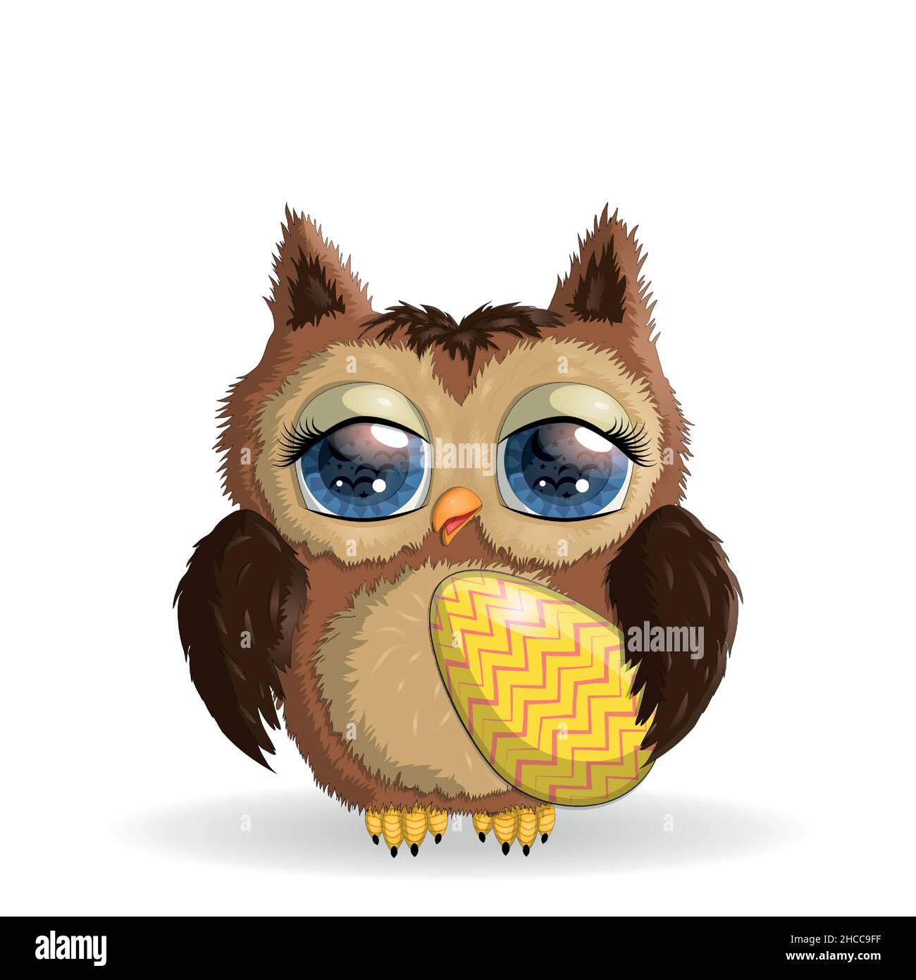 Cute cartoon owl with Easter egg, on a white background Stock Vector ...