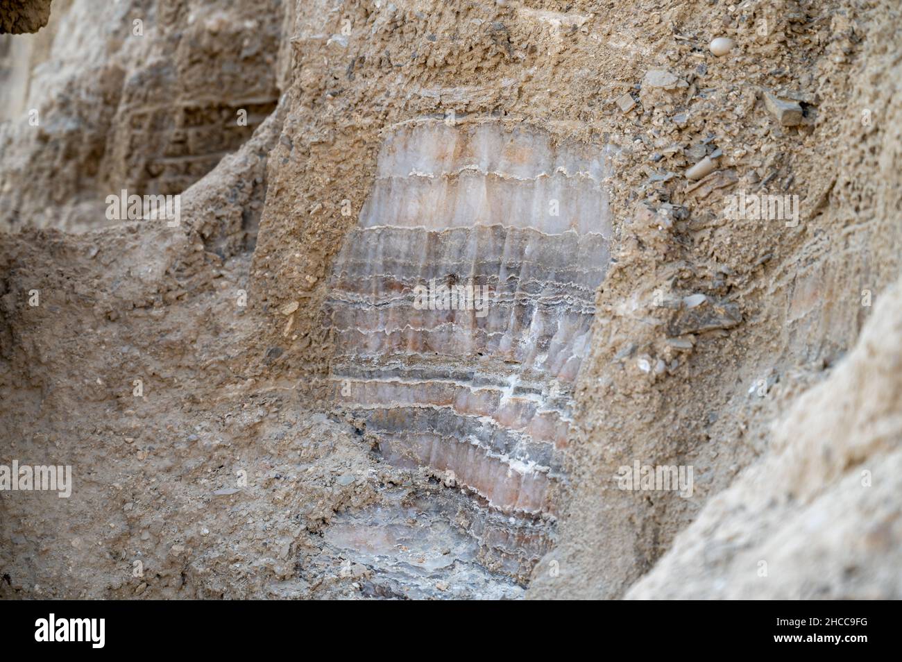 Layers of salt minerals in rocks near the Dead Sea in Israel Stock ...
