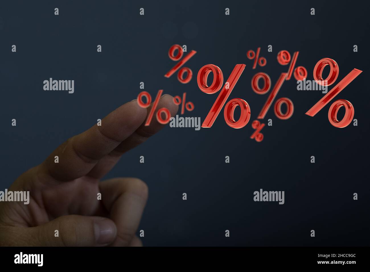 Closeup of the hand touching the floating percentage signs Stock Photo ...