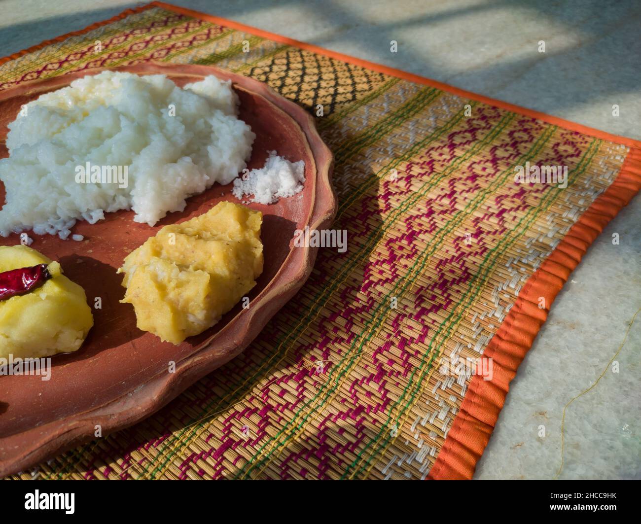 traditional bengali home cooked thali or platter served on plate made ...