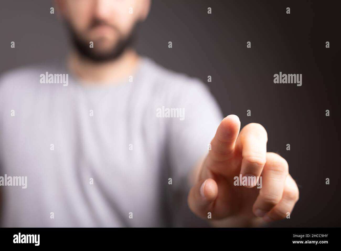 Closeup of the man's hand pointing or touching the screen Stock Photo ...