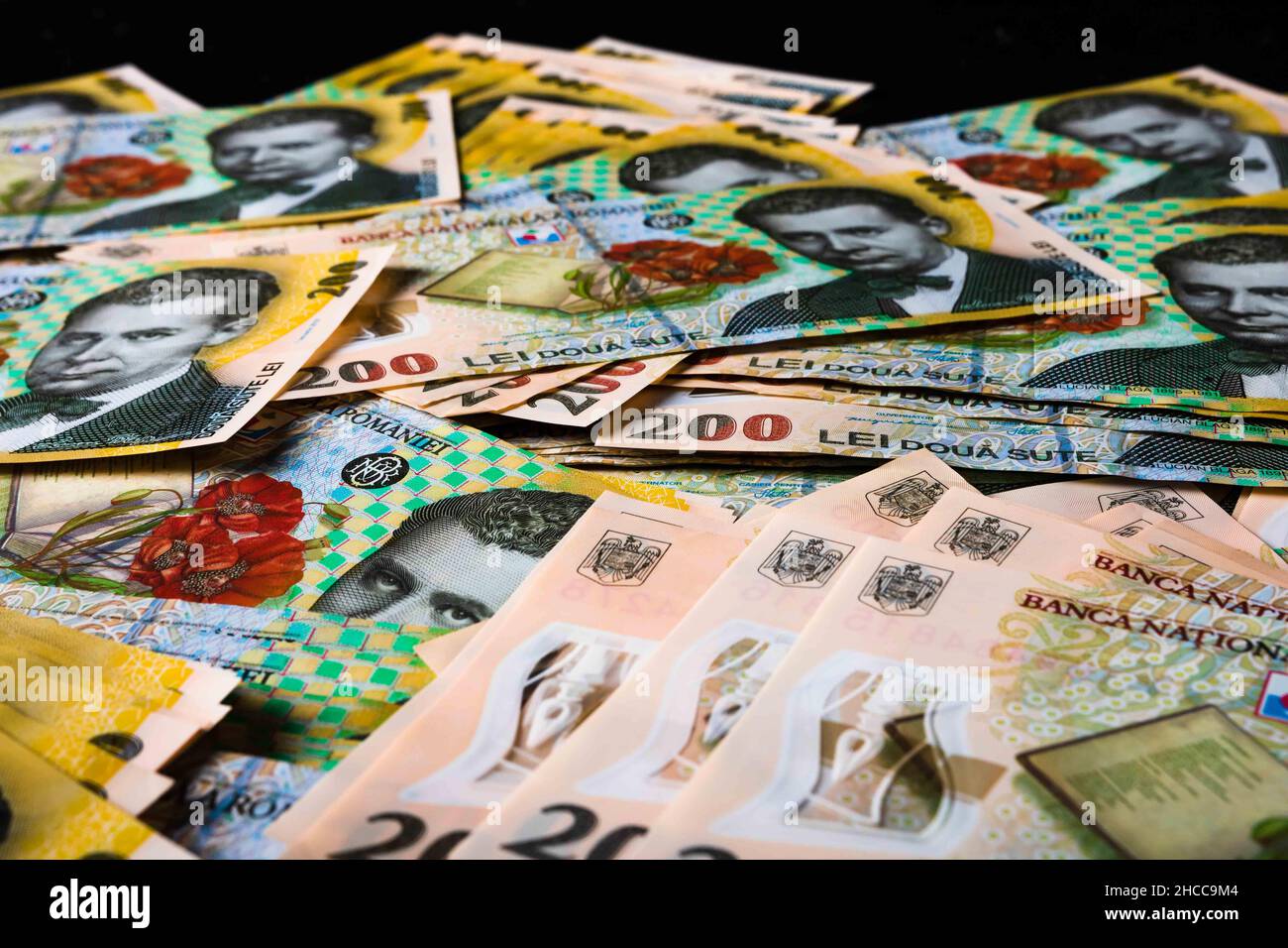 Stack of LEI Romanian money. RON Leu Money European Currency Stock ...