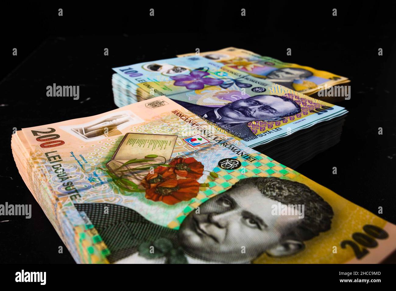 Stack of LEI Romanian money. RON Leu Money European Currency Stock ...