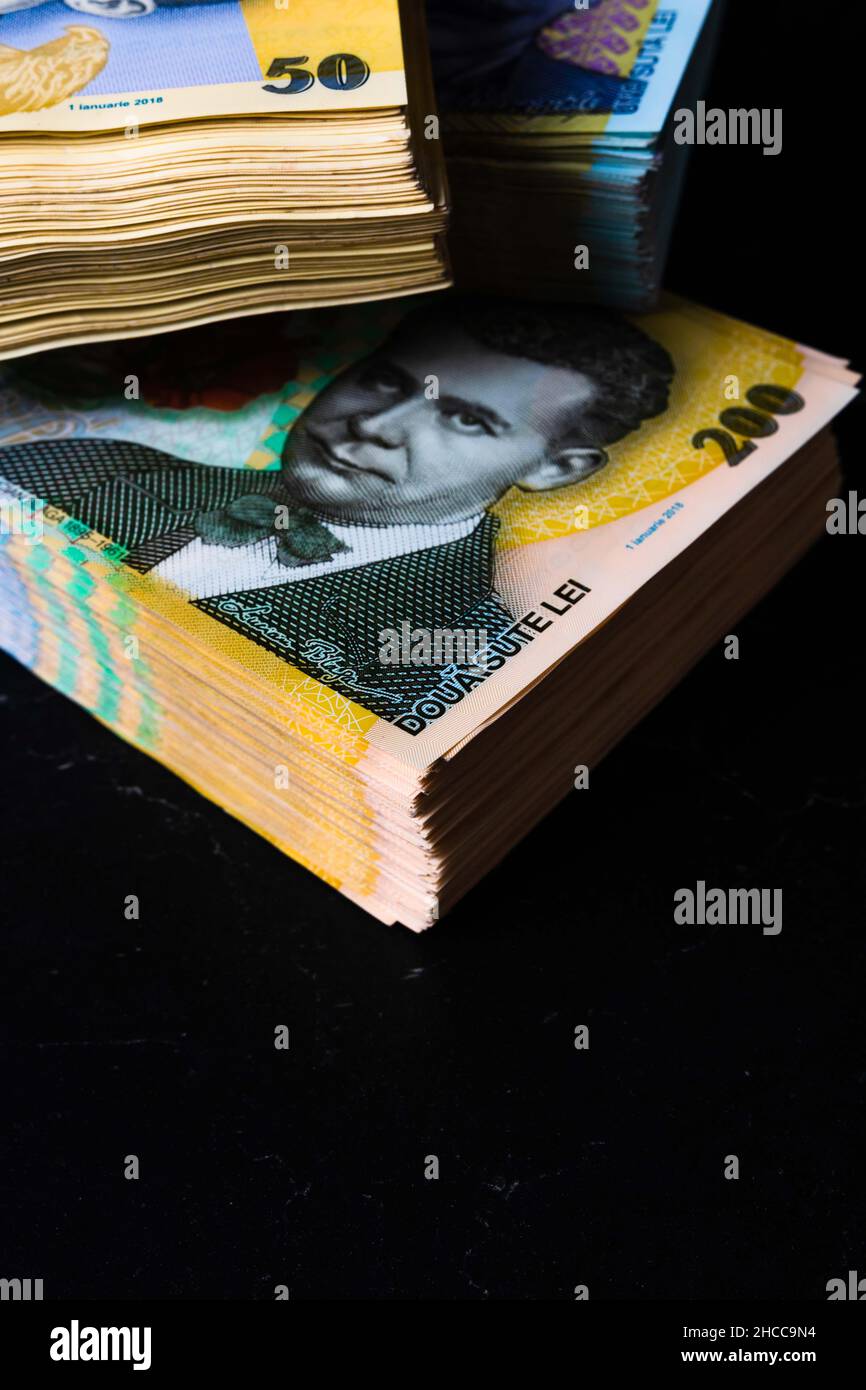 Stack of LEI Romanian money. RON Leu Money European Currency Stock ...