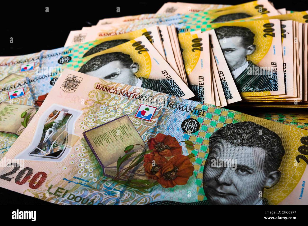 Stack of LEI Romanian money. RON Leu Money European Currency Stock ...