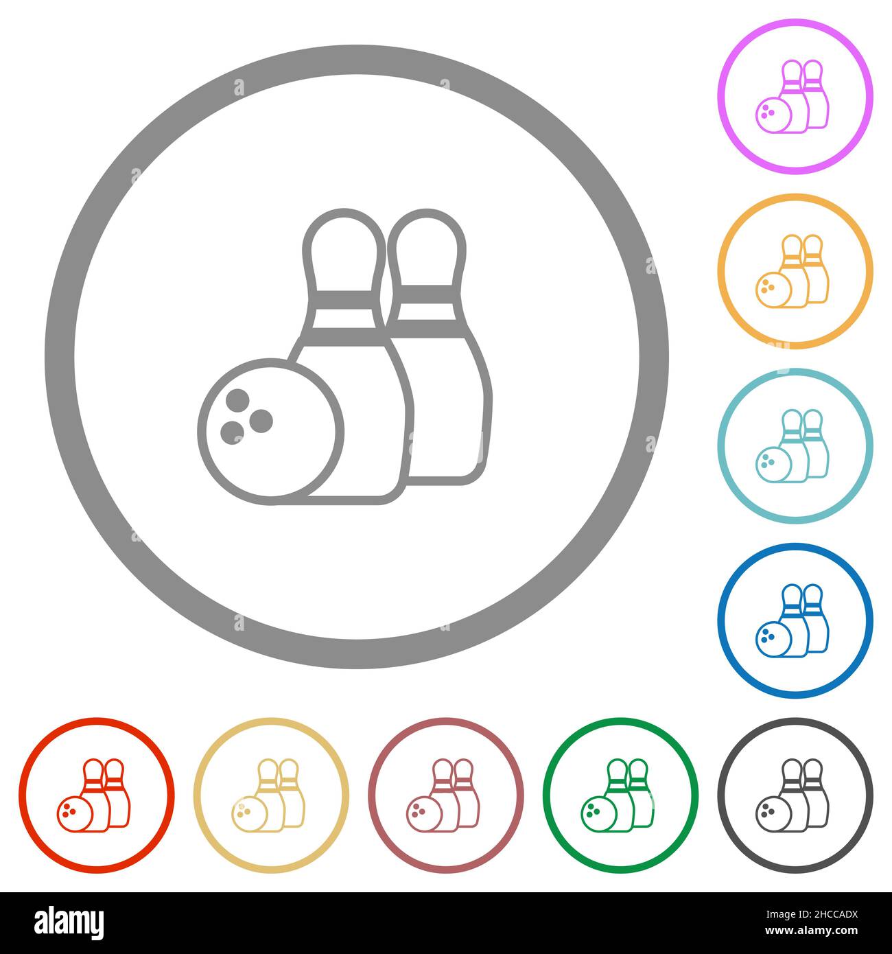Bowling outline flat color icons in round outlines on white background ...