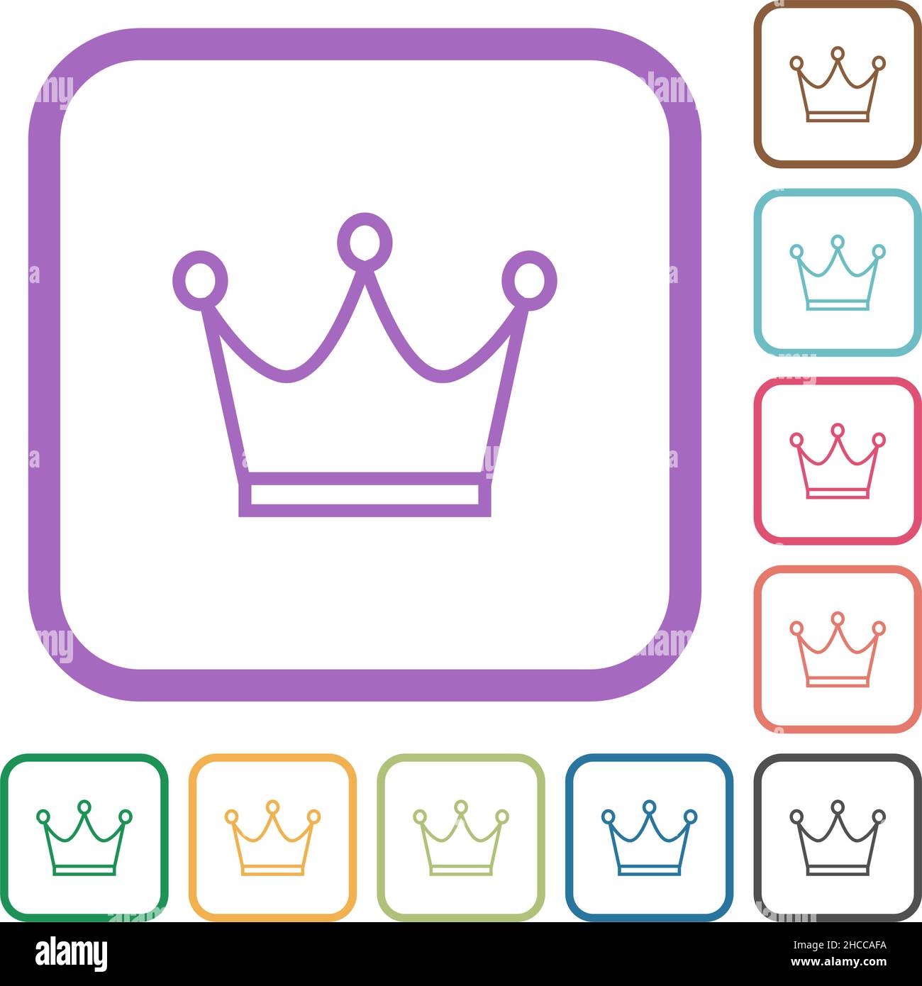 Crown outline simple icons in color rounded square frames on white ...