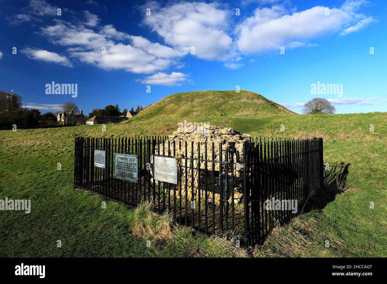The ruins of Fotheringhay Castle, river Nene, Fotheringhay village ...