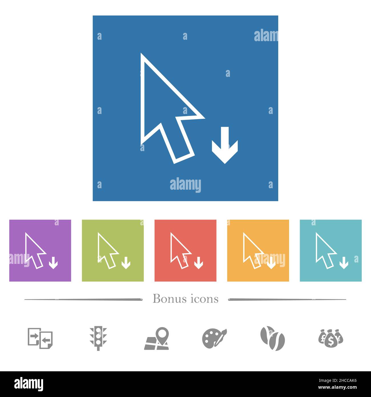 Arrow cursor down outline flat white icons in square backgrounds. 6 ...