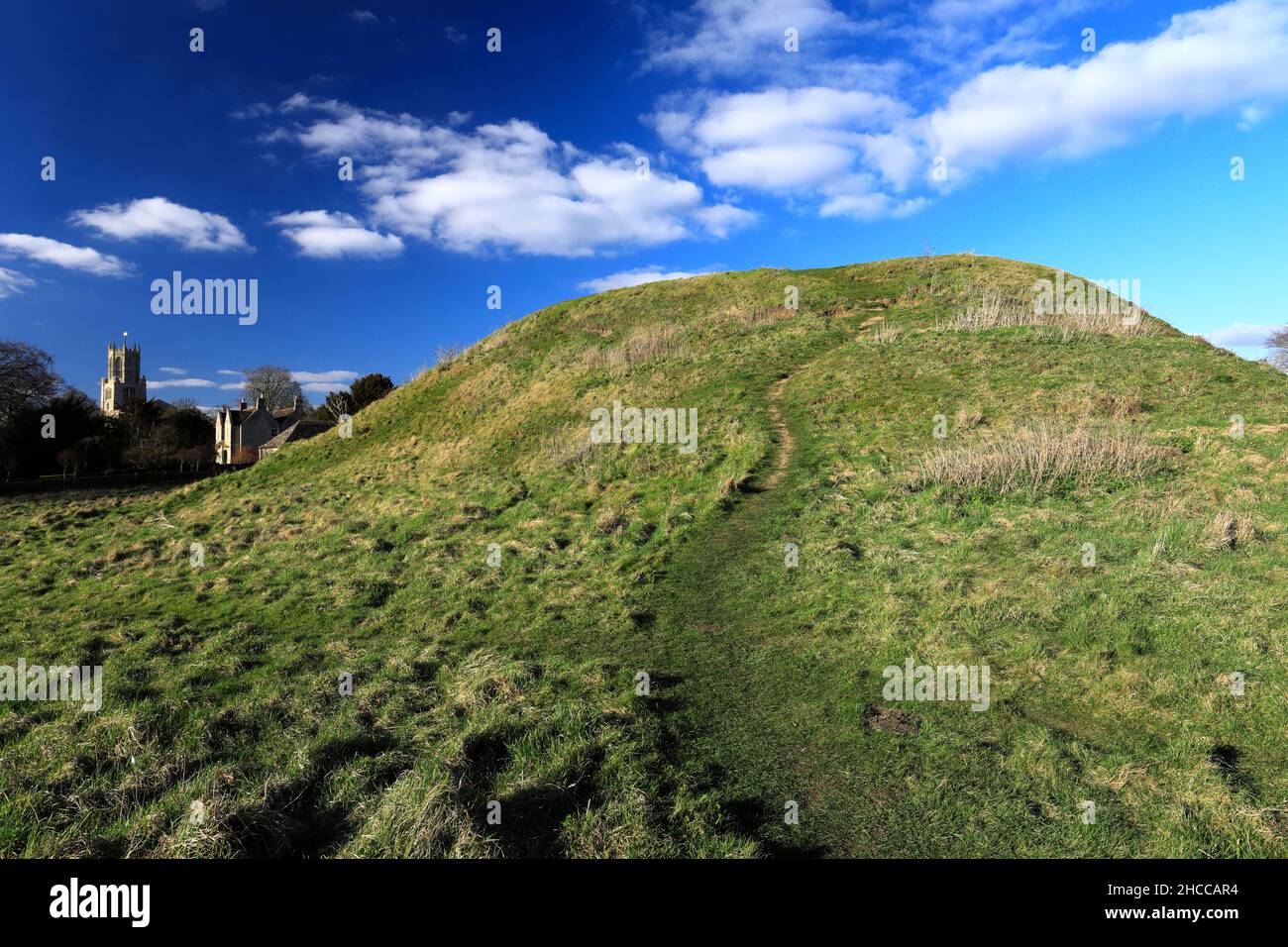The ruins of Fotheringhay Castle, river Nene, Fotheringhay village ...