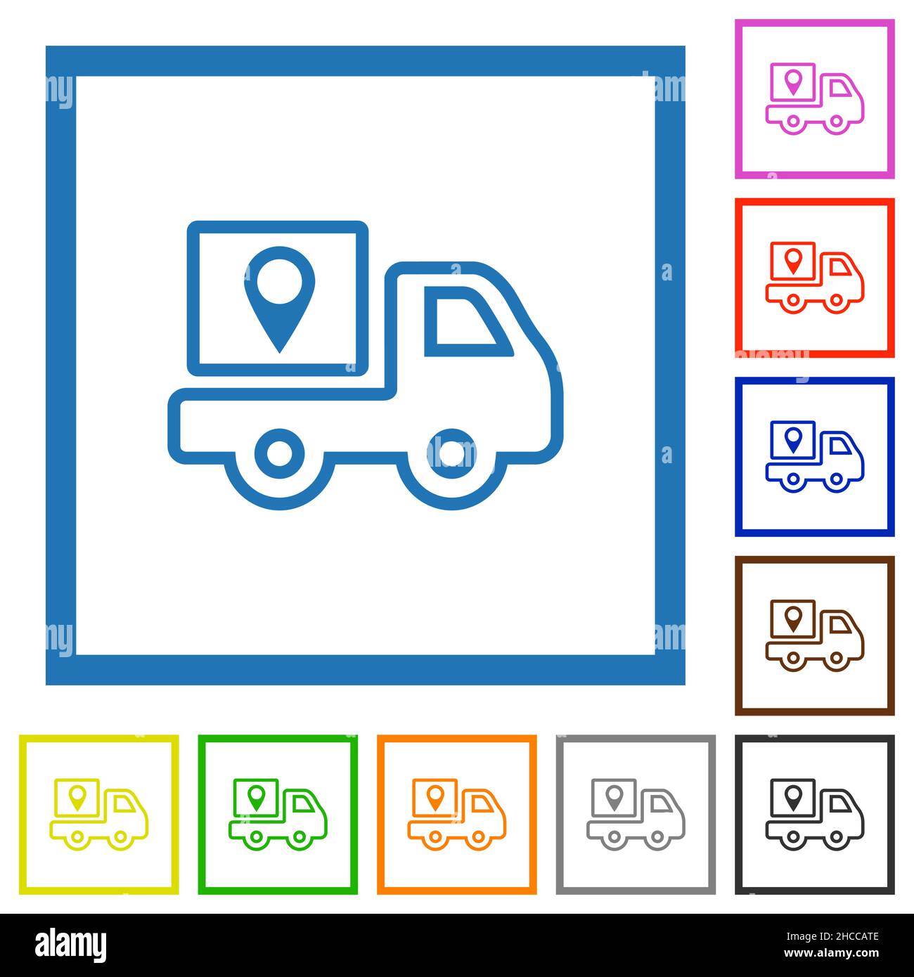 Package delivery tracking outline flat color icons in square frames on ...
