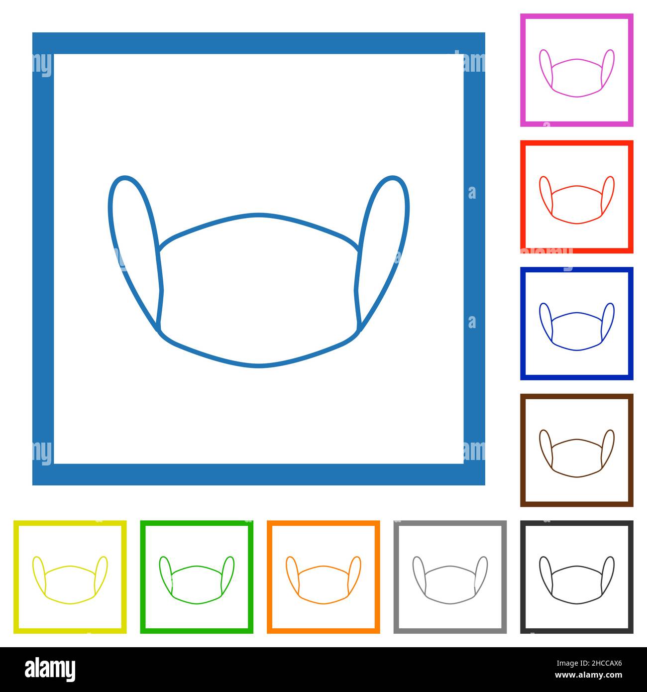 Medical face mask outline flat color icons in square frames on white ...