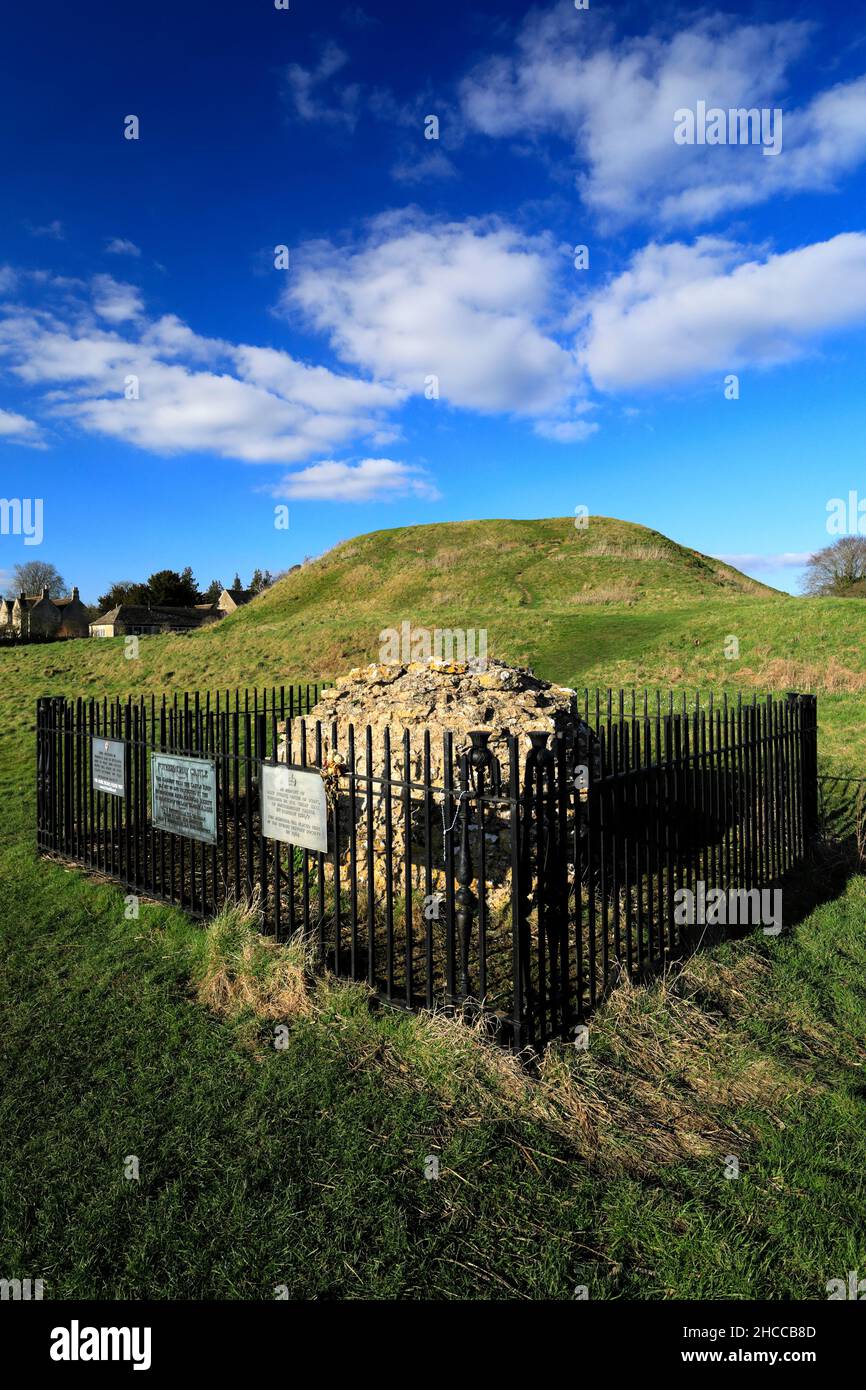 The ruins of Fotheringhay Castle, river Nene, Fotheringhay village ...