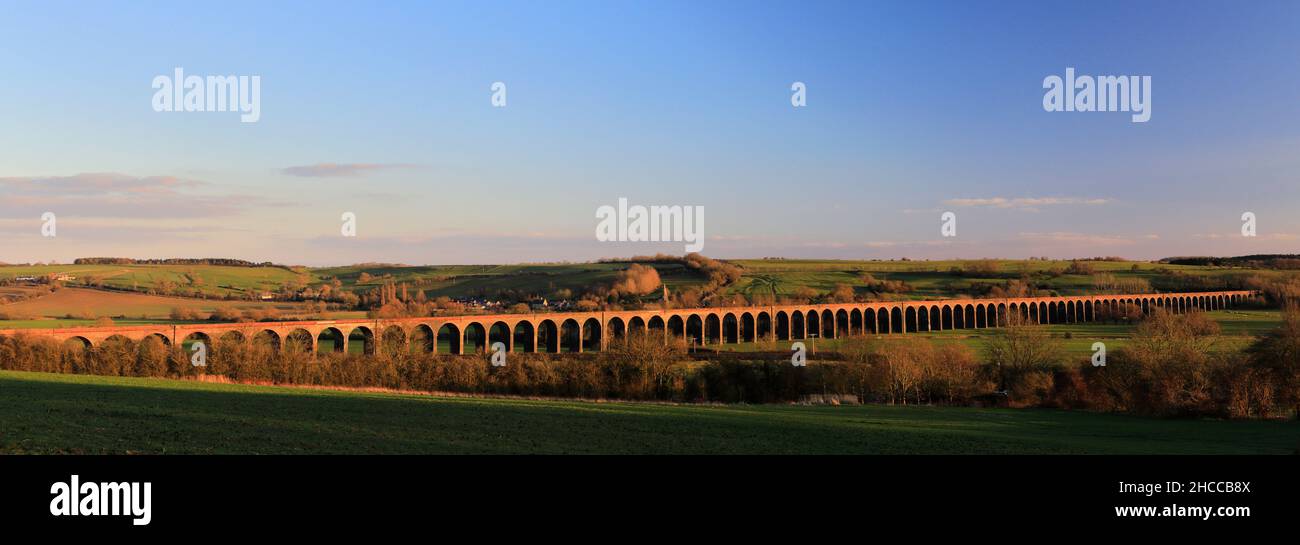 The Harringworth railway viaduct; River Welland valley ...