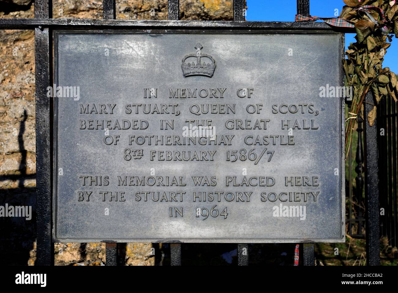 The ruins of Fotheringhay Castle, river Nene, Fotheringhay village ...