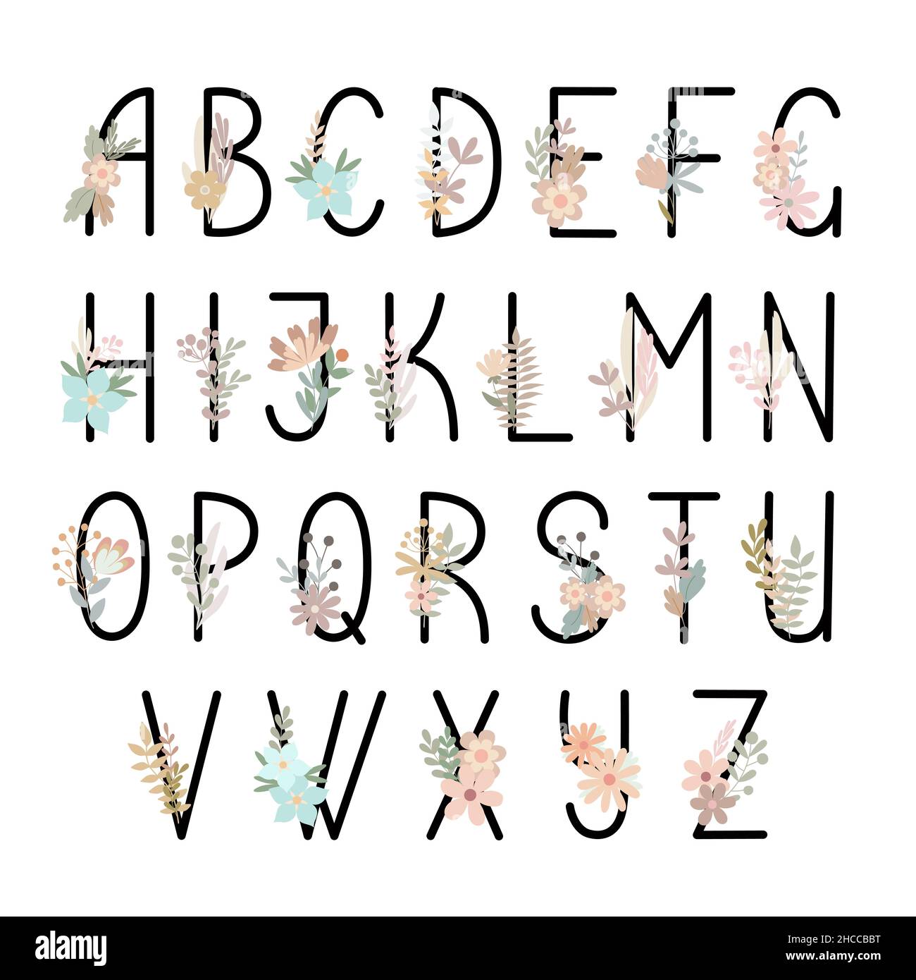 Letters Of Alphabet Uppercase Decorated With Flowers Floral Monogram