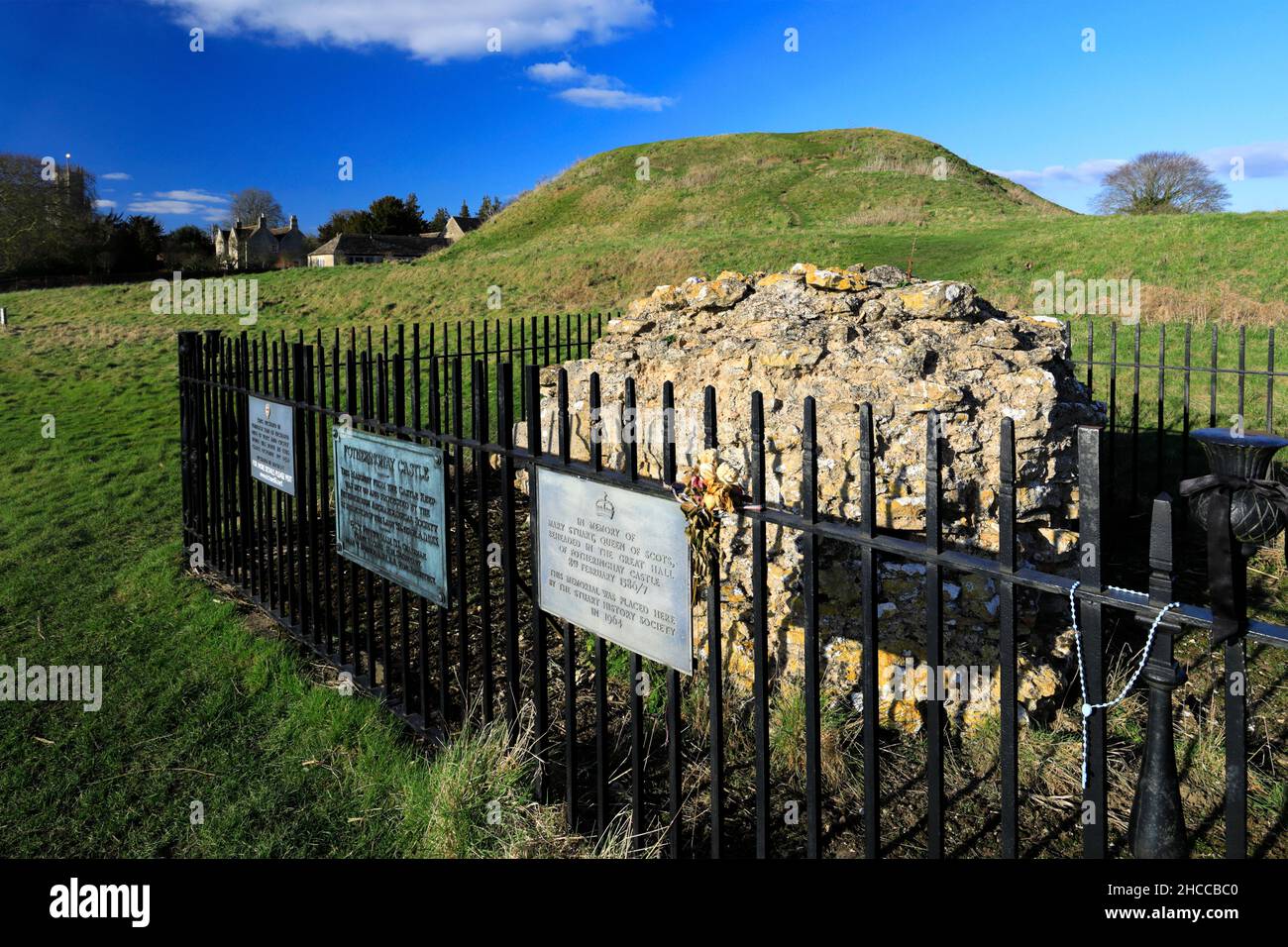 The ruins of Fotheringhay Castle, river Nene, Fotheringhay village ...