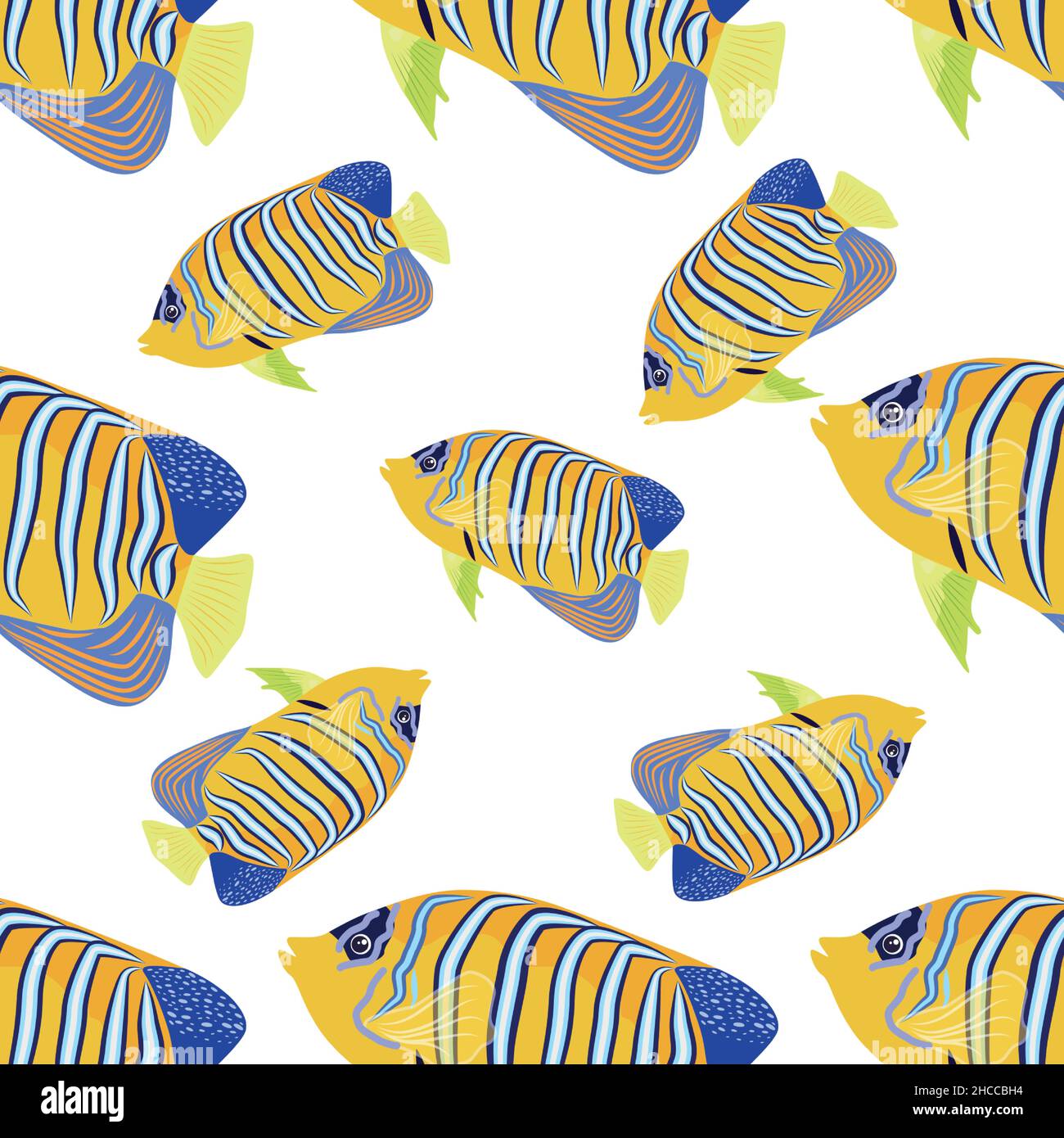 Emperor angelfish, Pomacanthus imperator seamless patterns, sea animal ...