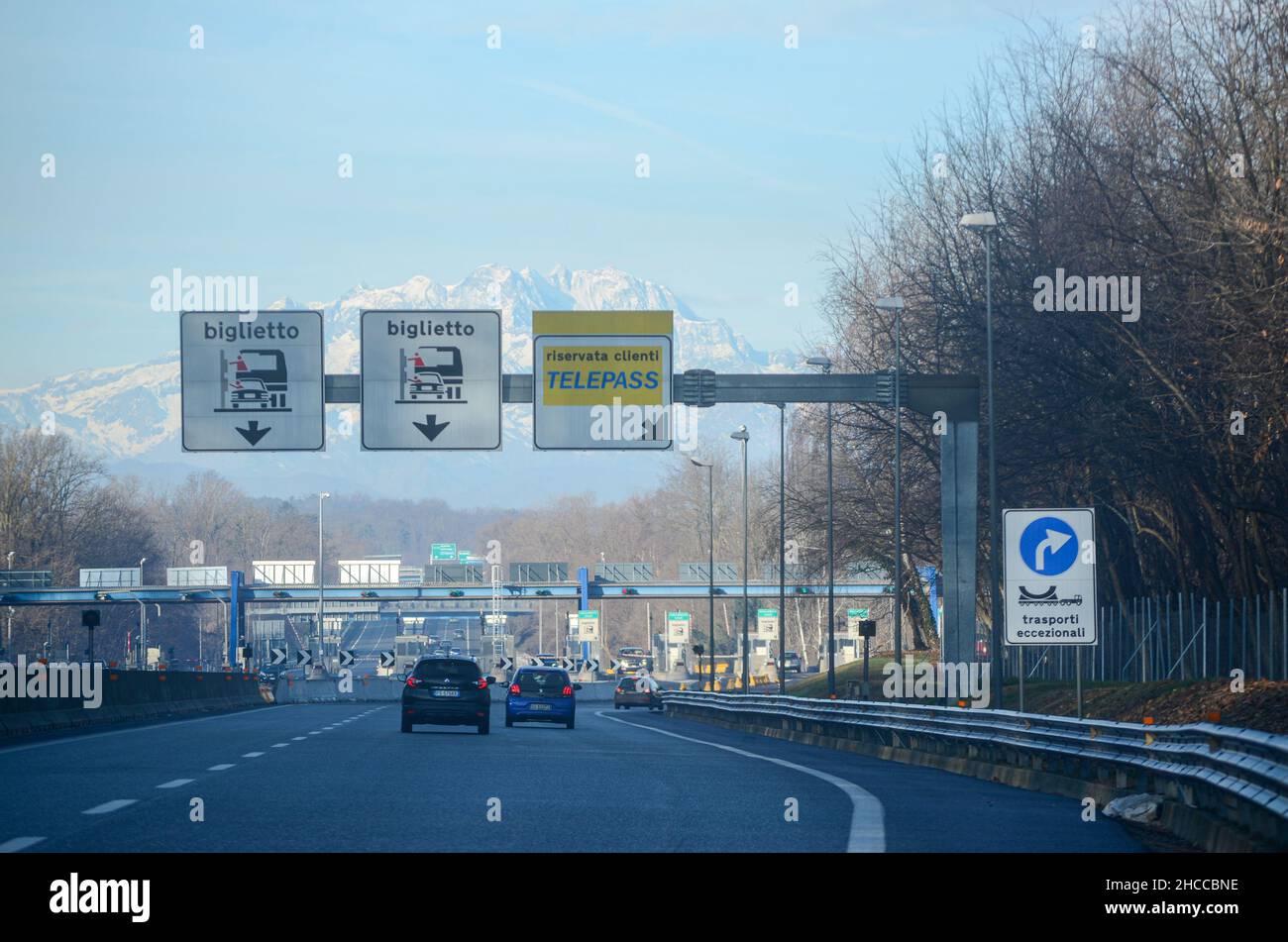 Milan A8 Motorway Milano Laghi, Italy - December 26th 2021 Telepass ...
