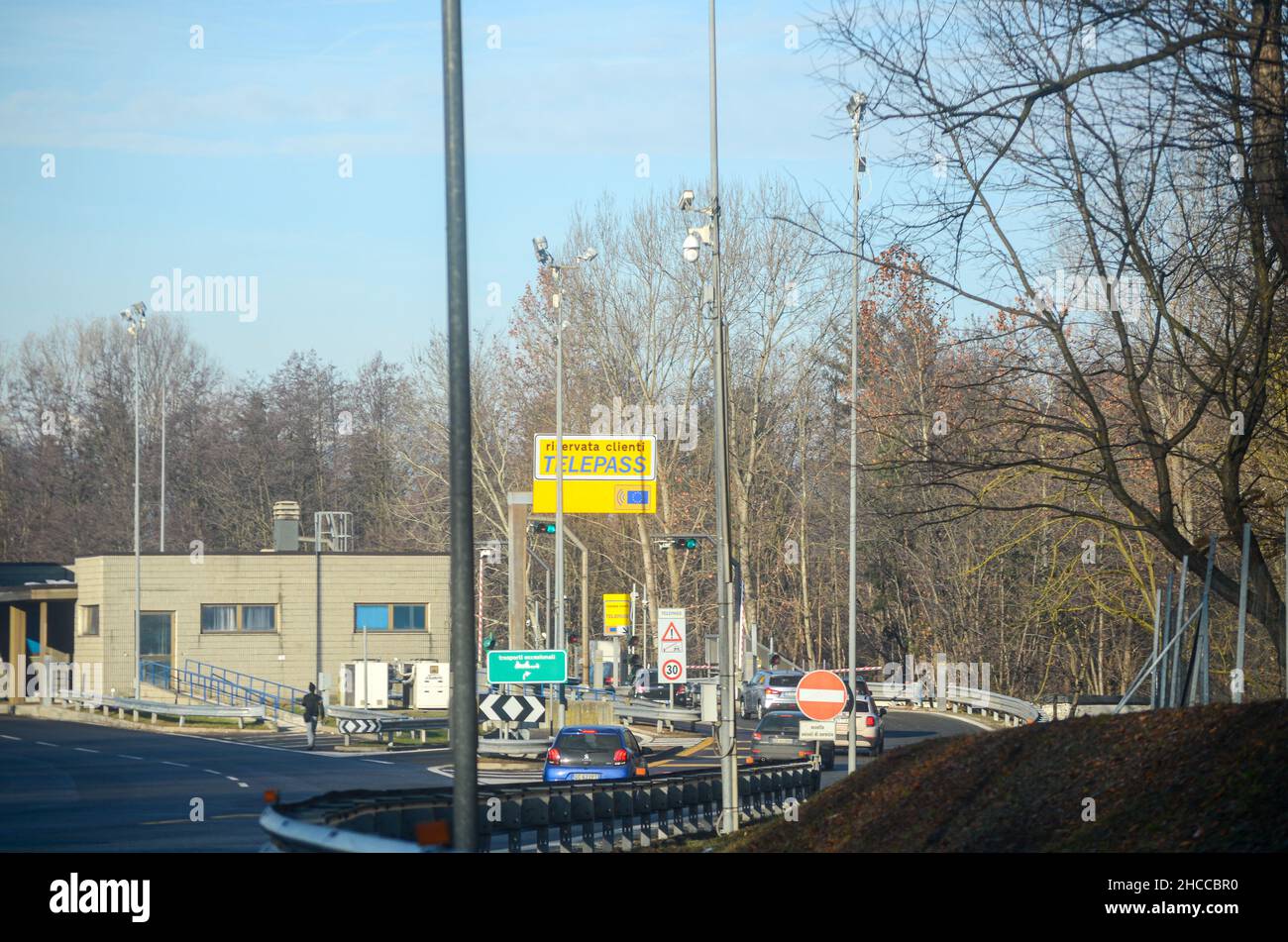 Milan A8 Motorway Milano Laghi, Italy - December 26th 2021 Telepass ...