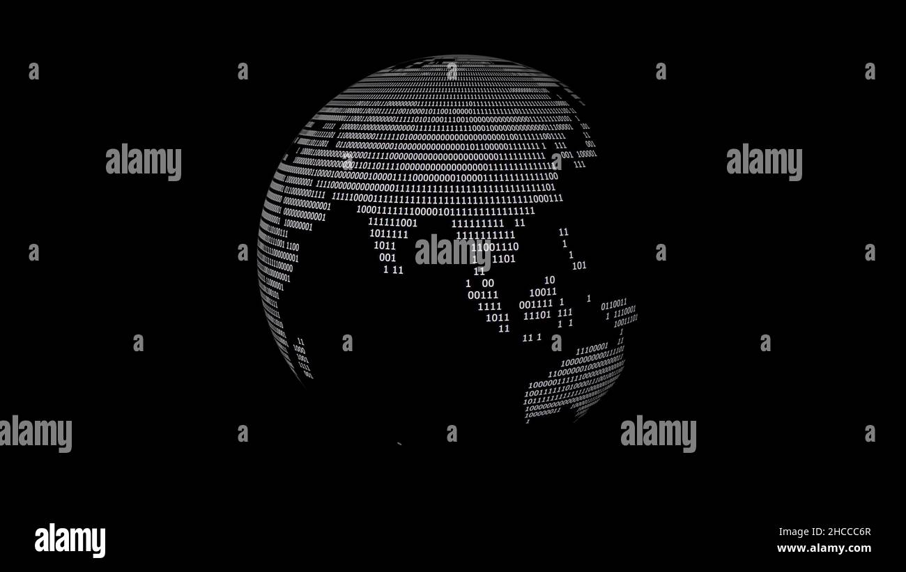 Globe with binary code map rotating on a black background Stock Photo - Alamy