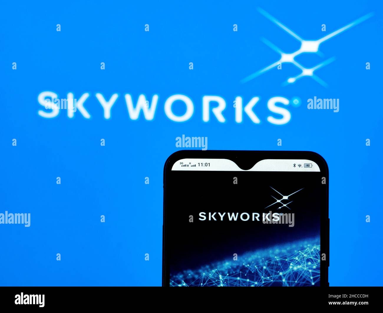 In this photo illustration Skyworks Solutions, Inc. logo seen displayed ...