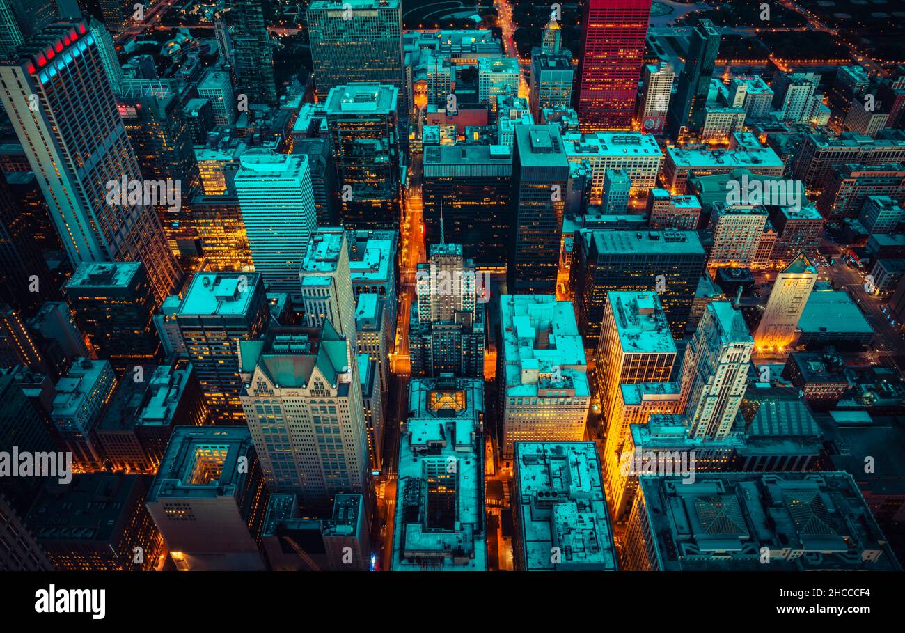 Aerial view of Chicago by night, USA Stock Photo - Alamy