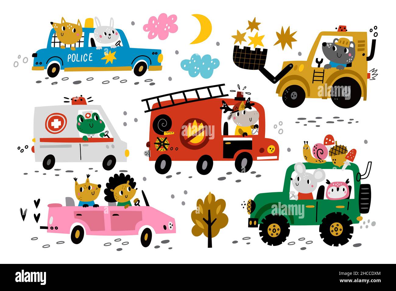 Cartoon animal drivers. Cute baby motorist characters, funny kids ...