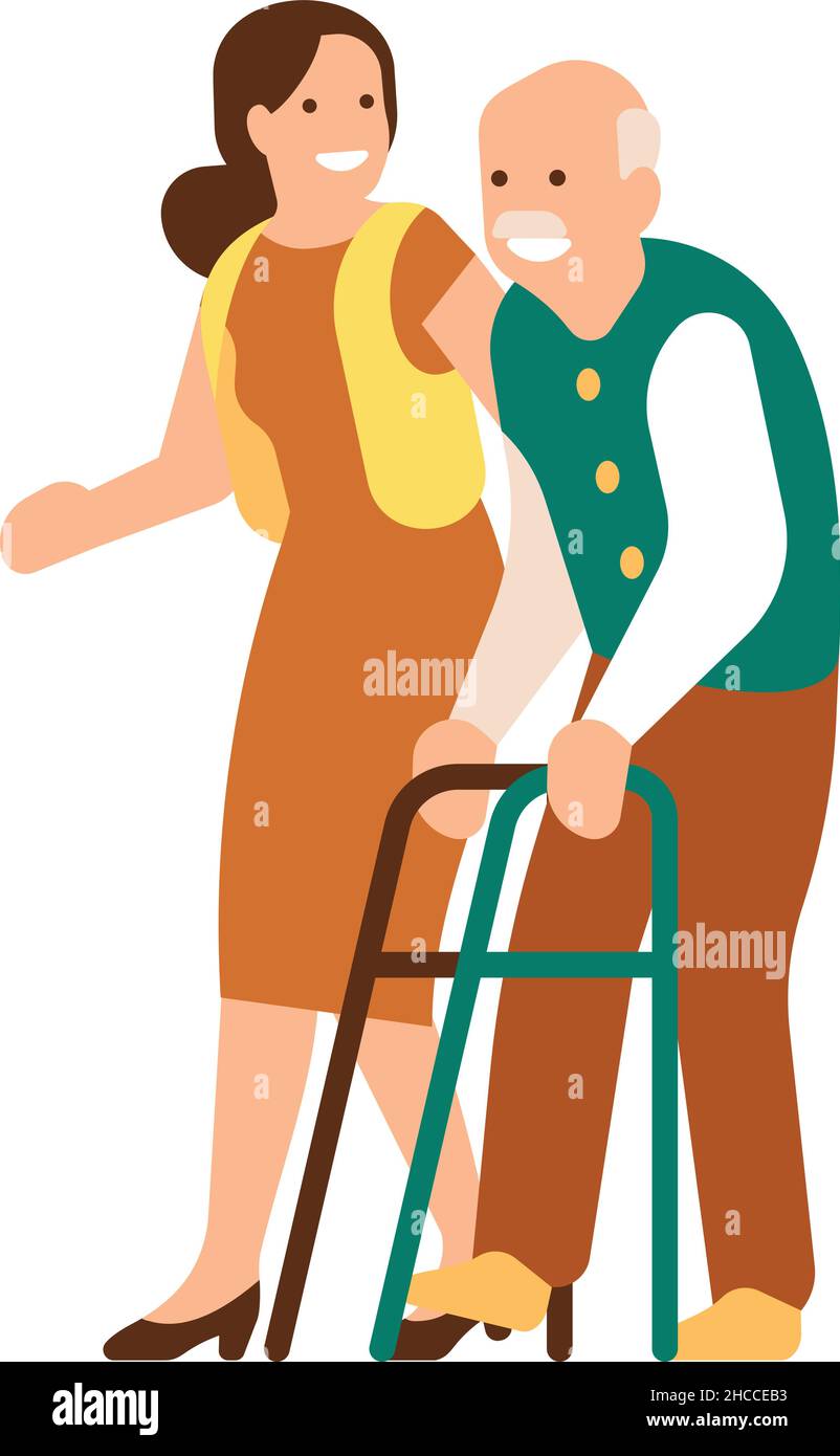 Woman with walking aid Stock Vector Images - Alamy