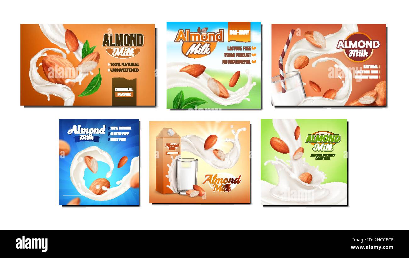 Almond milk drink poster set vector Stock Vector Image & Art - Alamy