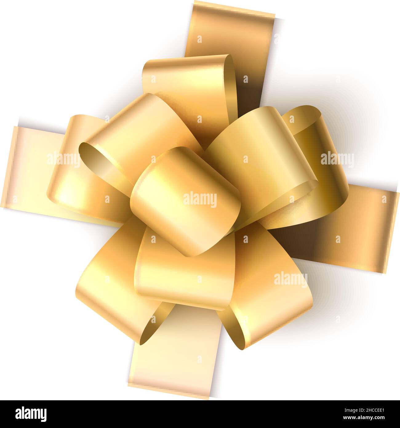 Gift ribbon bow top view. Realistic golden bands Stock Vector Image ...