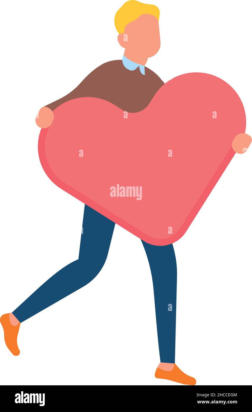 Man running with big heart symbol. Guy holding love sign Stock Vector ...
