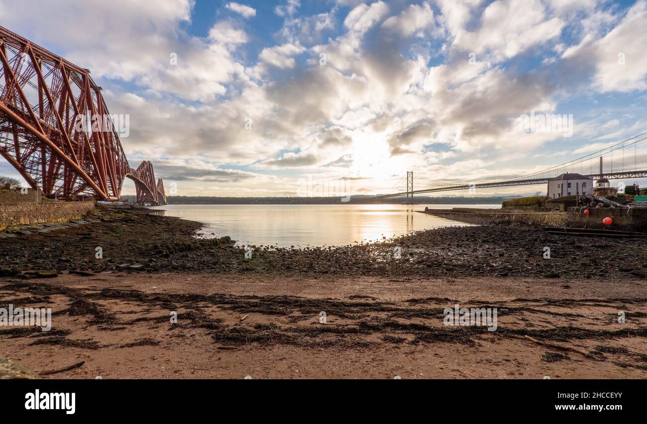 Forth Bridge and the Forth Road Bridge from North Queensferry, Fife ...