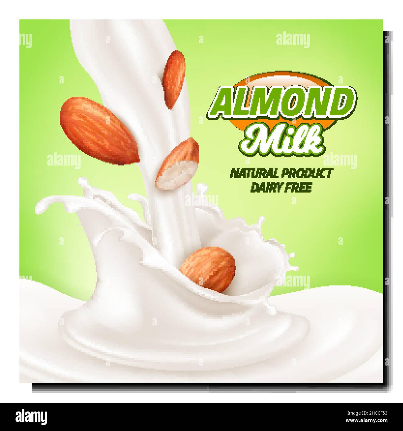 Almond milk dairy drink poster vector Stock Vector Image & Art - Alamy