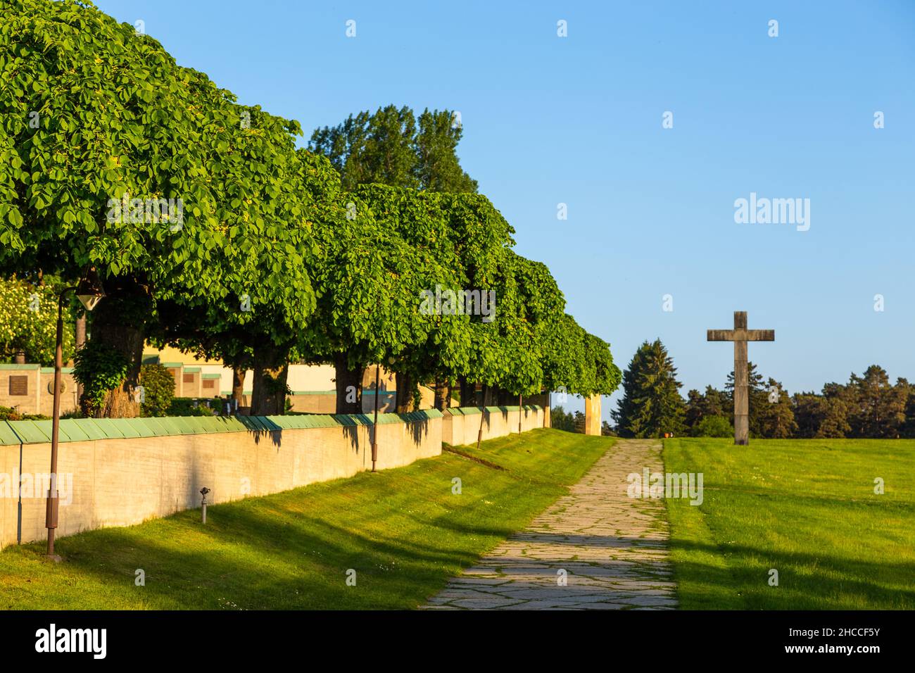 View of the big cross on the Skogskyrkogarden, Woodland Cemetery ...