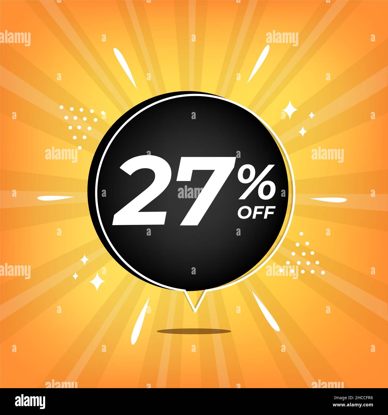 27% off. Yellow banner with twenty-seven percent discount on a black ...