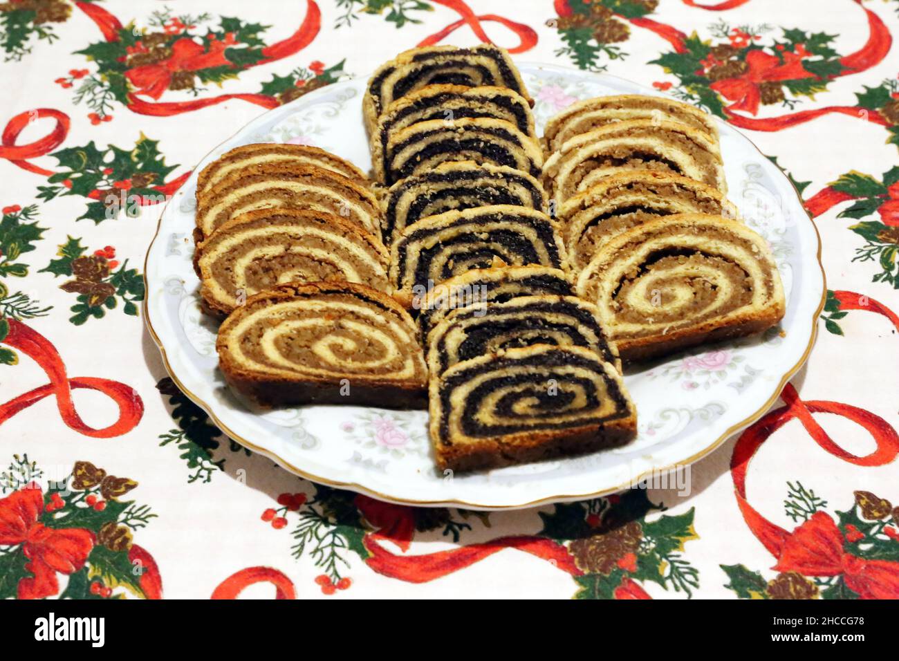 Homemade poppy seeds or walnut roll cakes aka beigli or bejgli slices ...
