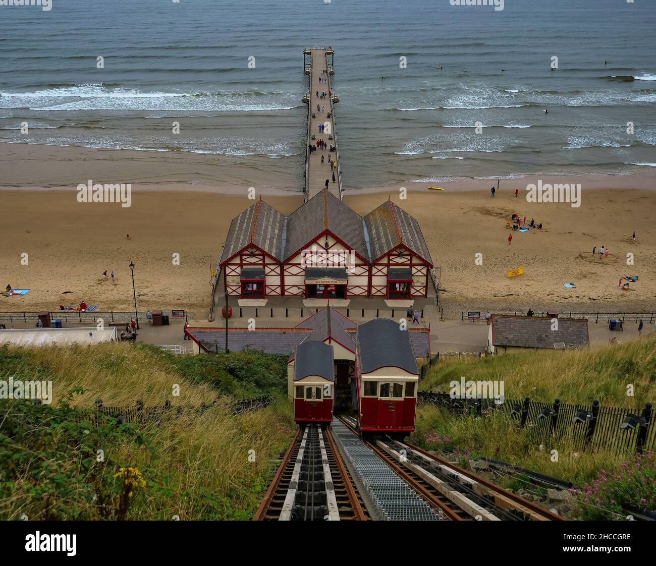 Aerial view of Saltburn fishing pier in Saltburn-by-the-Sea, United ...