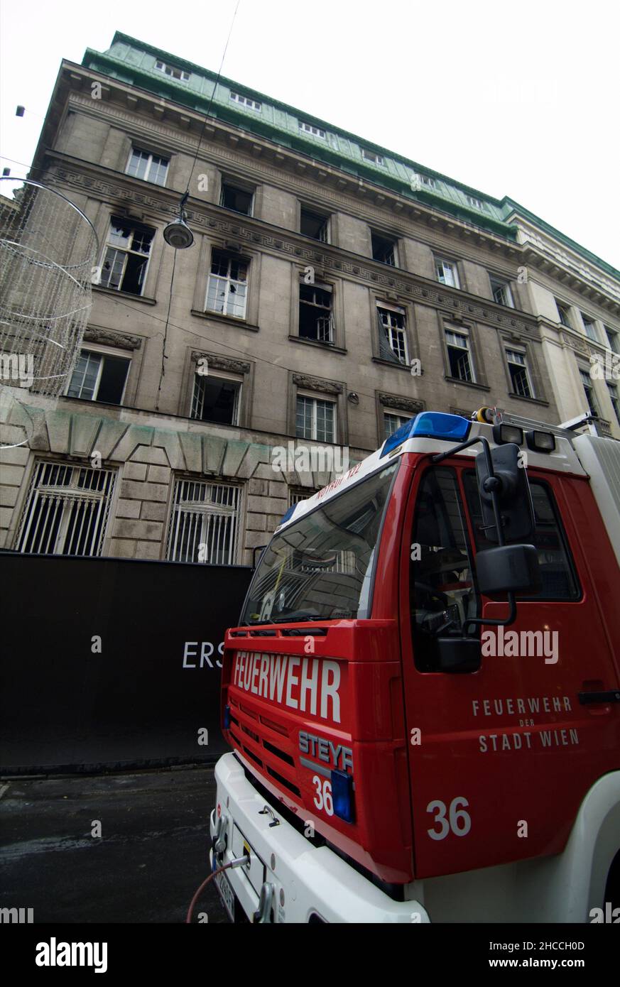 Vienna, Austria. November 18, 2011. Fire in the former Bank Austria ...