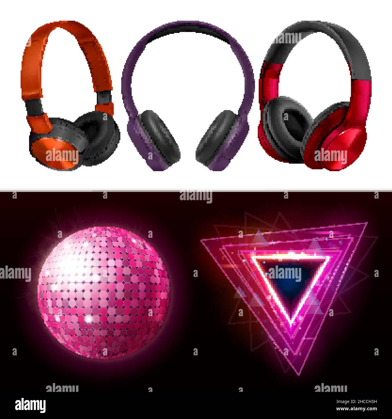 Disco Club Accessories And Headphones Set Vector Stock Vector Image ...
