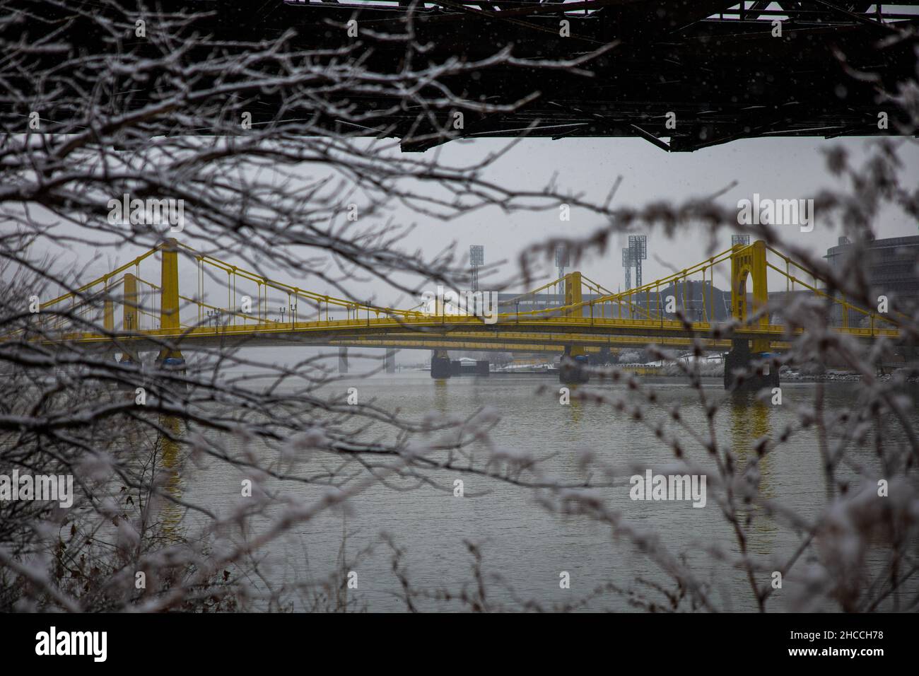 Roberto Clemente bridge over Allegheny River with a cityscape ...