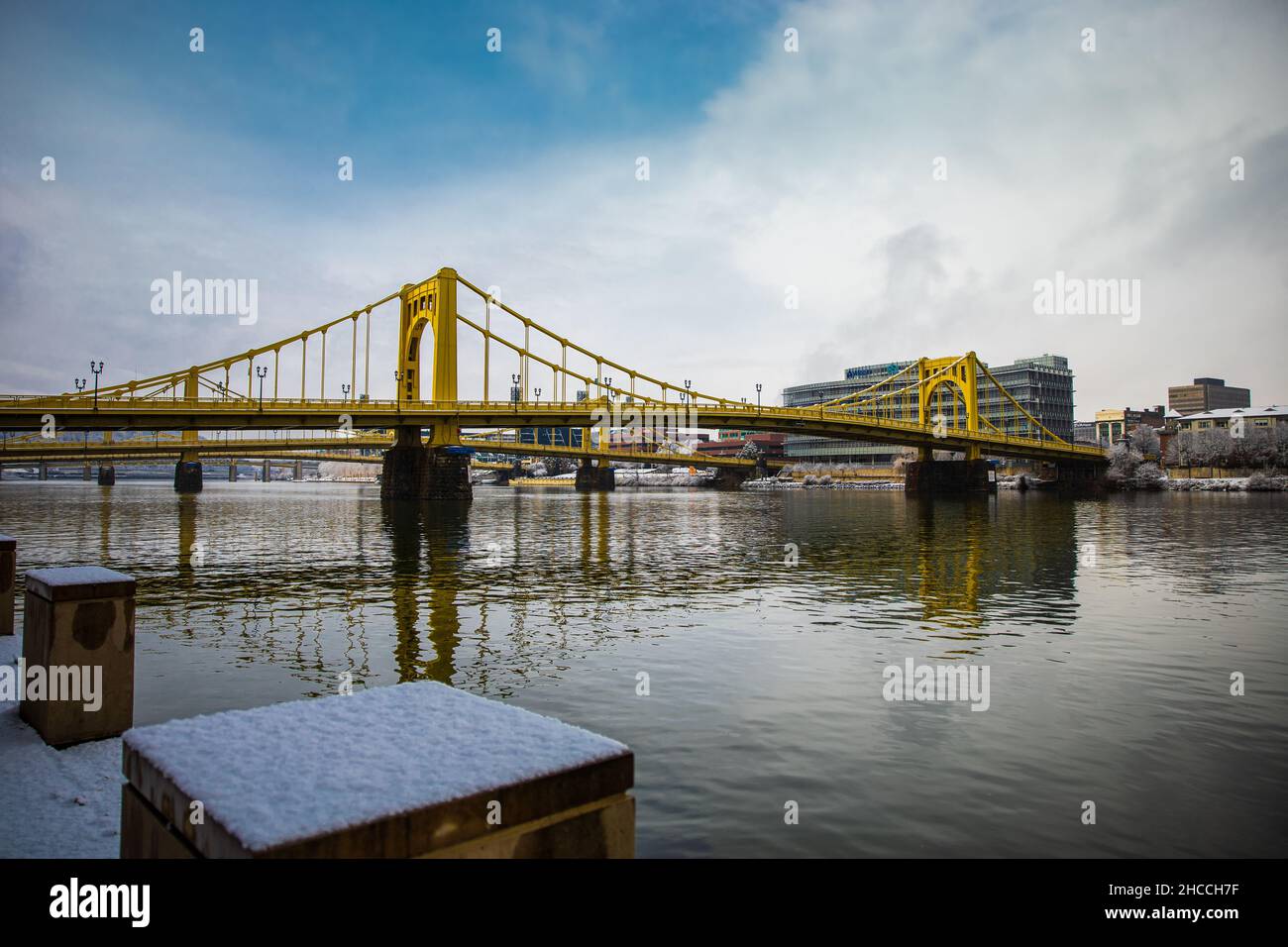 Roberto Clemente bridge over Allegheny River with a cityscape ...