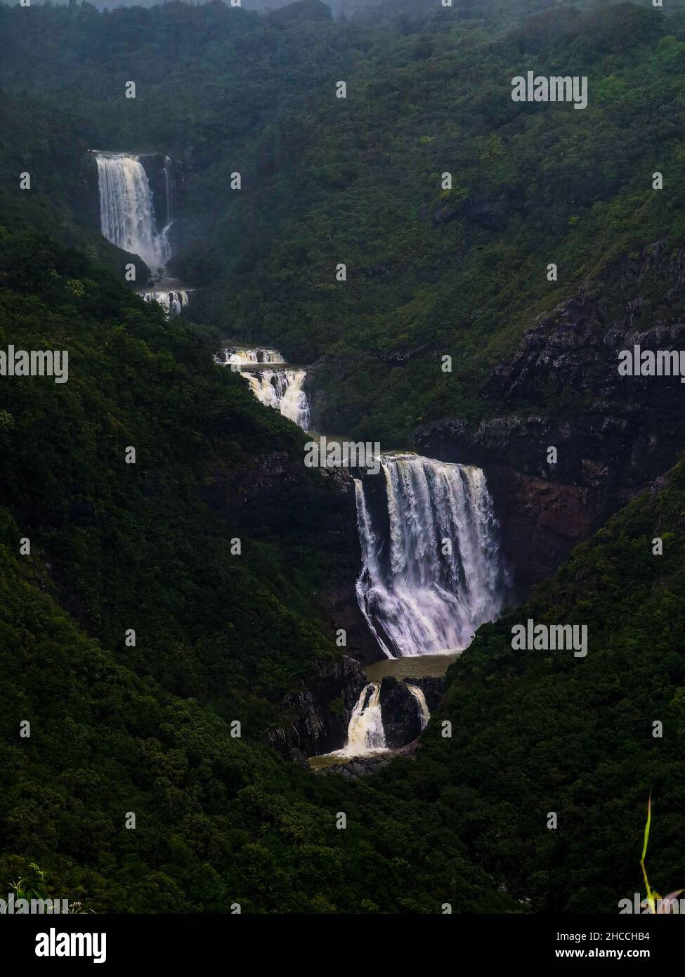 Mesmerizing view of Tamarin Waterfall Seven Cascades in the tropical ...