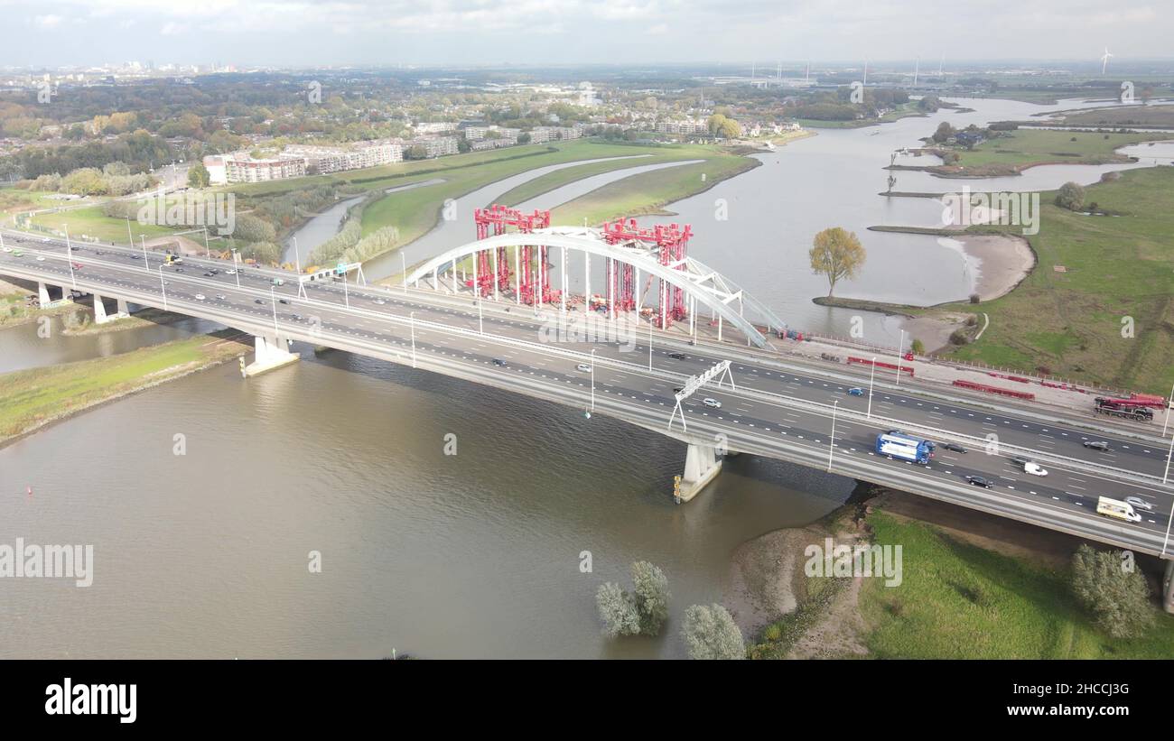 Aerial drone view of dutch infrastructure highway overpass over ...