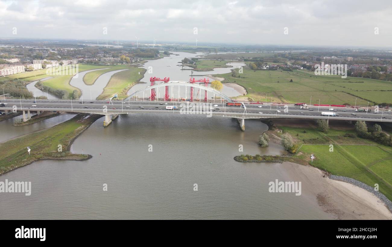 Aerial drone view of dutch infrastructure highway overpass over ...