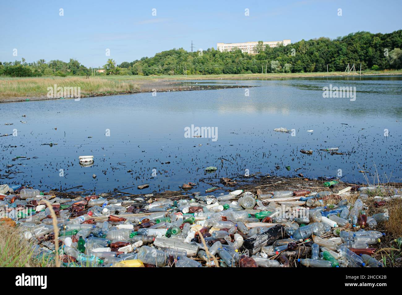 The lake and the shore are littered with the garbage Stock Photo - Alamy
