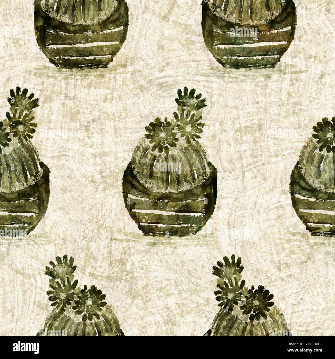Desert plant on sand texture seamless raster pattern. Organic succulent ...