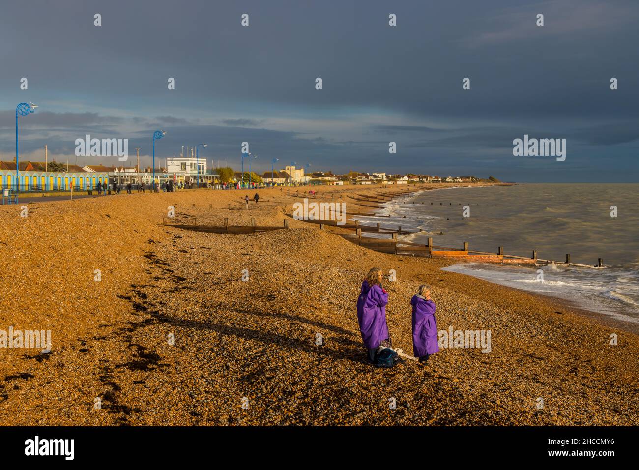 Two ladies about to go swimming in the sea on Boxing Day near Bognor ...