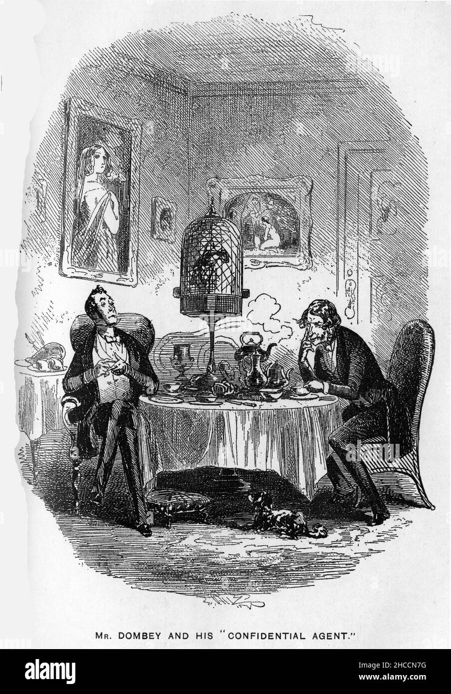 Engraving of Mr Dombey and his confidential agent, a scene from a ...